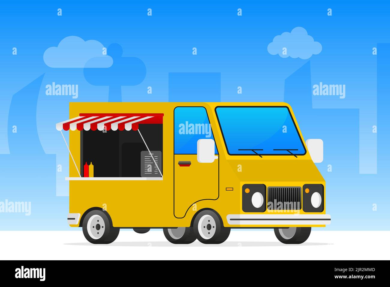 Food bus in retro style. Street Food truck. Vector illustration Stock ...