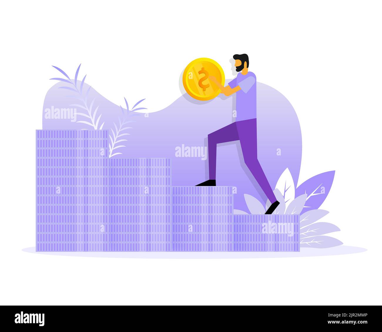 Flat illustration with investment management people coins. Flat vector ...