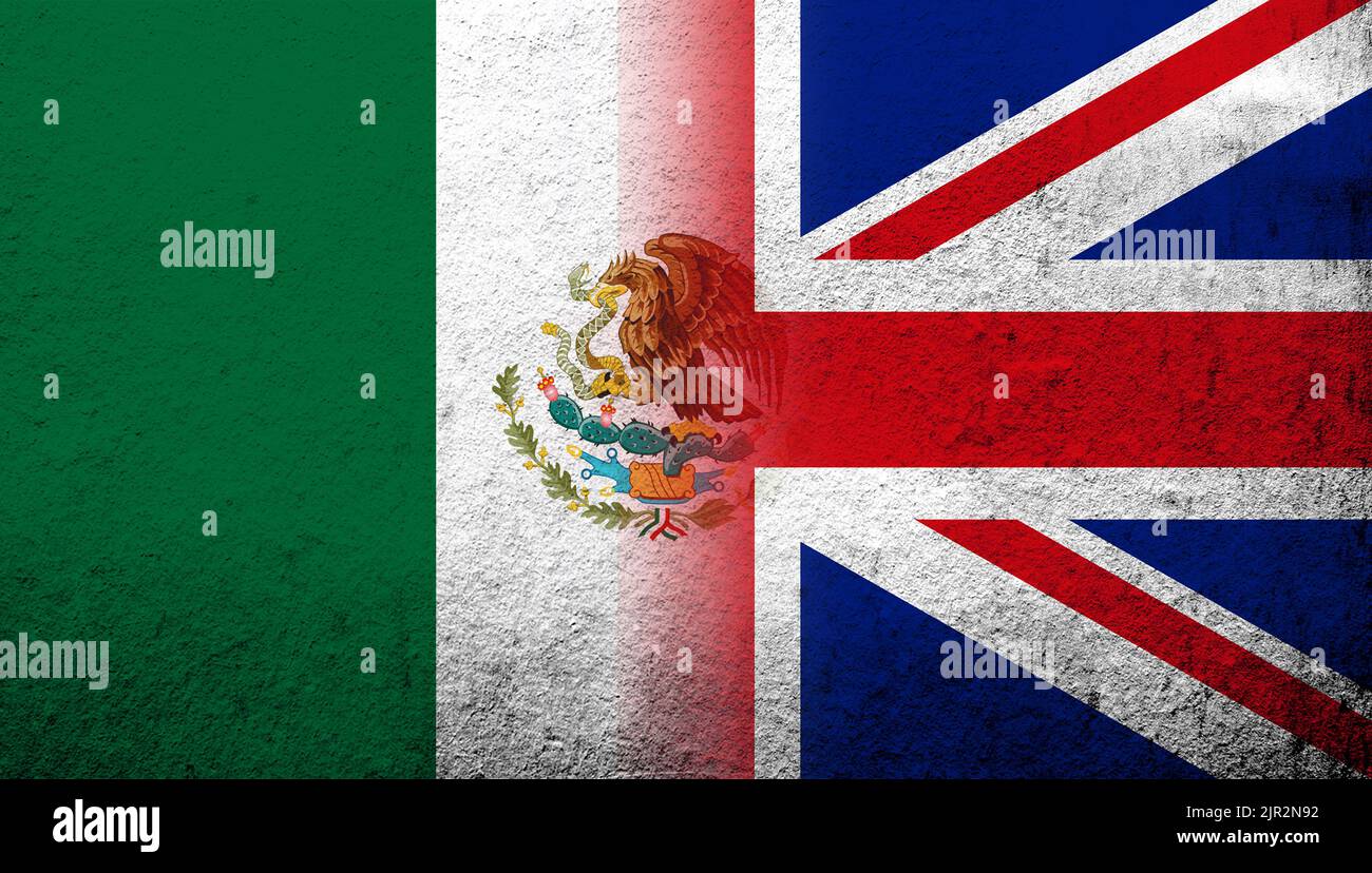 National flag of United Kingdom (Great Britain) Union Jack with Mexico ...