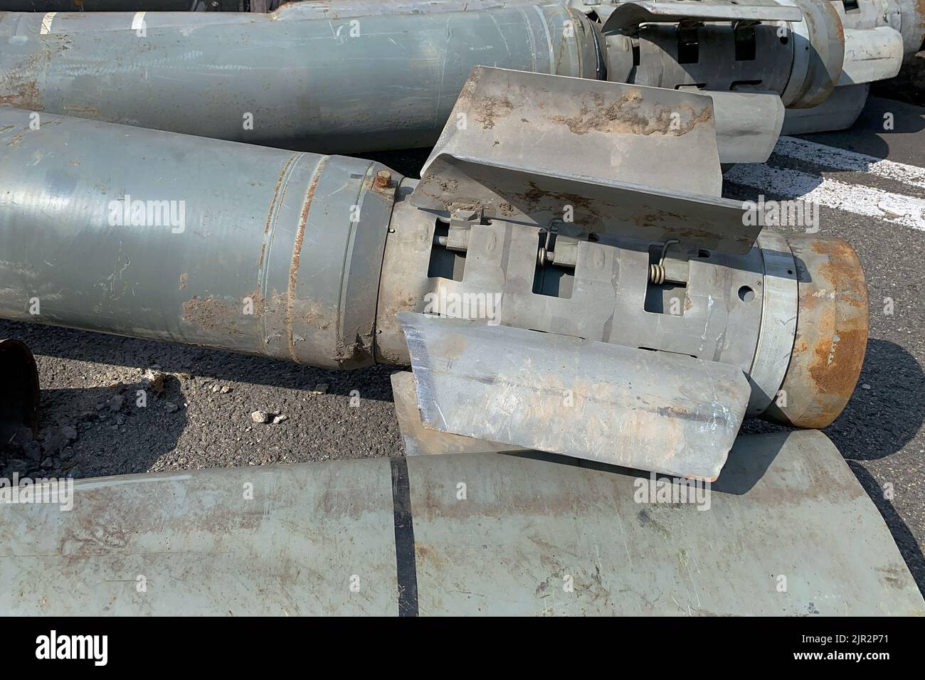 Wreckage from tail section of military missile used by Russian army to ...