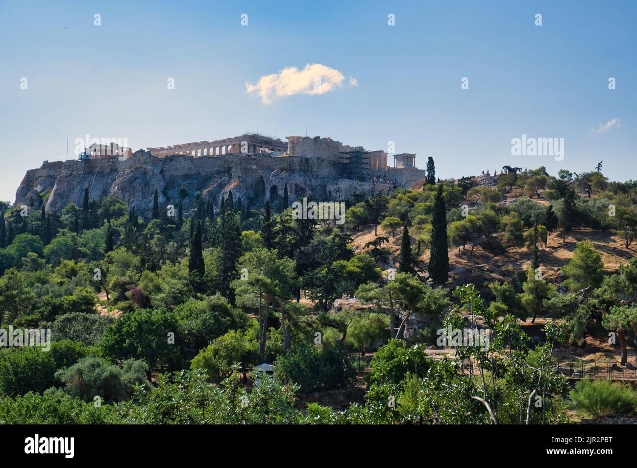 View of the green area under the Acropolis Stock Photo - Alamy