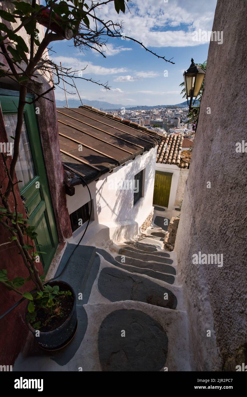 View of a picturesque alley of the Anafiotika district in Athens Stock ...