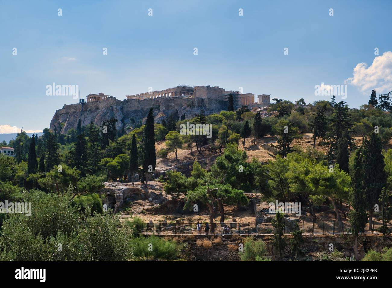 View of the green area under the Acropolis Stock Photo - Alamy