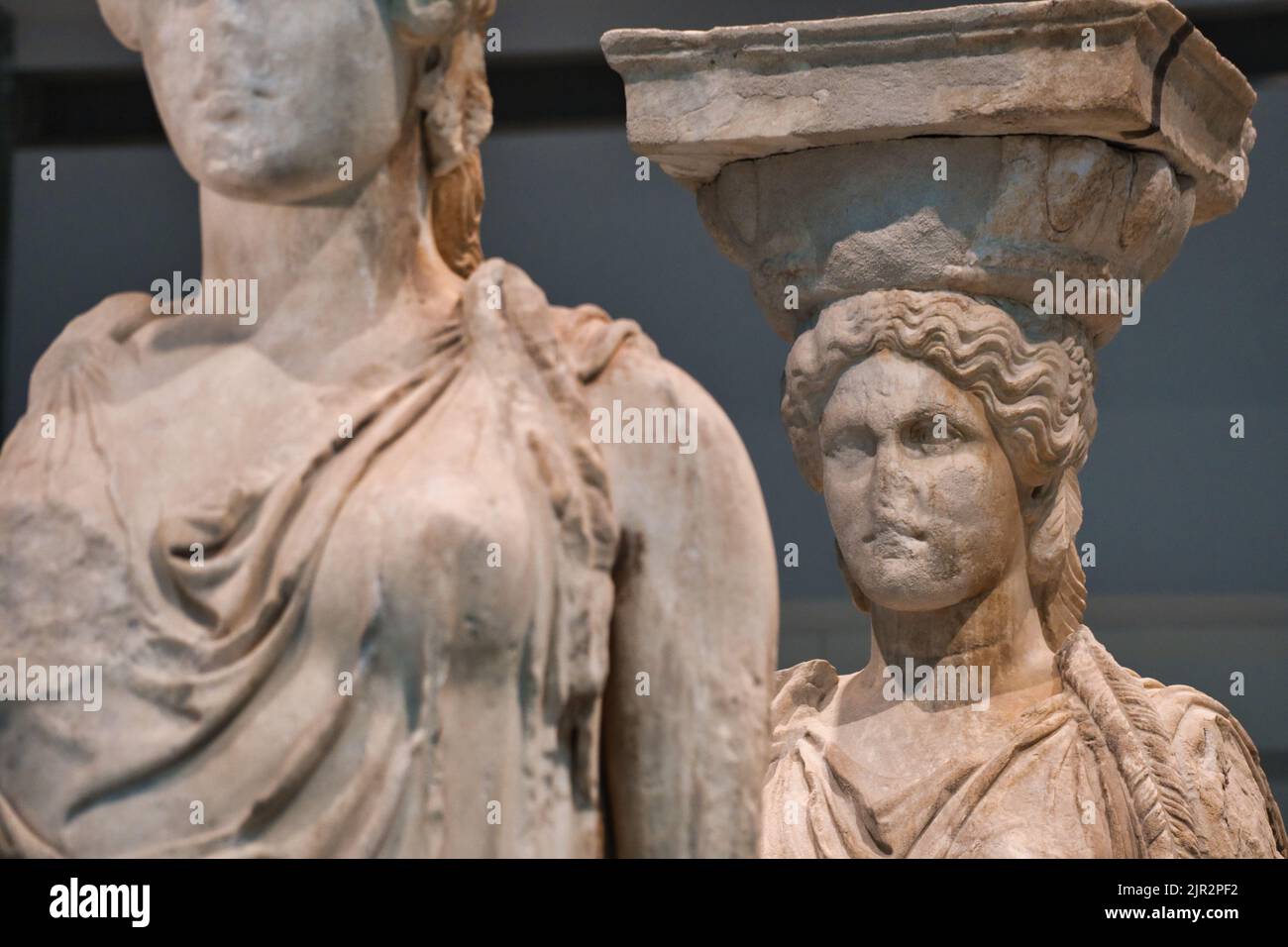 Close view of the face of a Caryatid from the Erechtheum, inside the ...