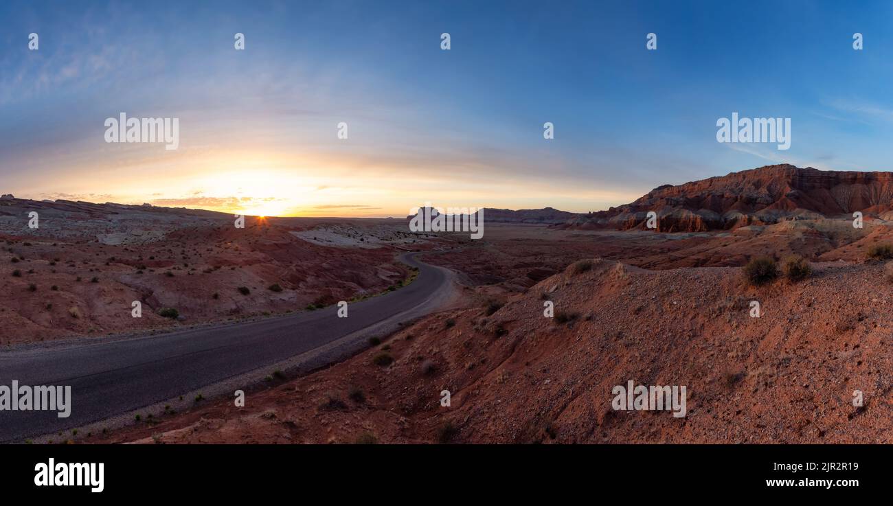 Scenic Road in Red Rock Mountains in the Desert at Colorful Sunrise ...