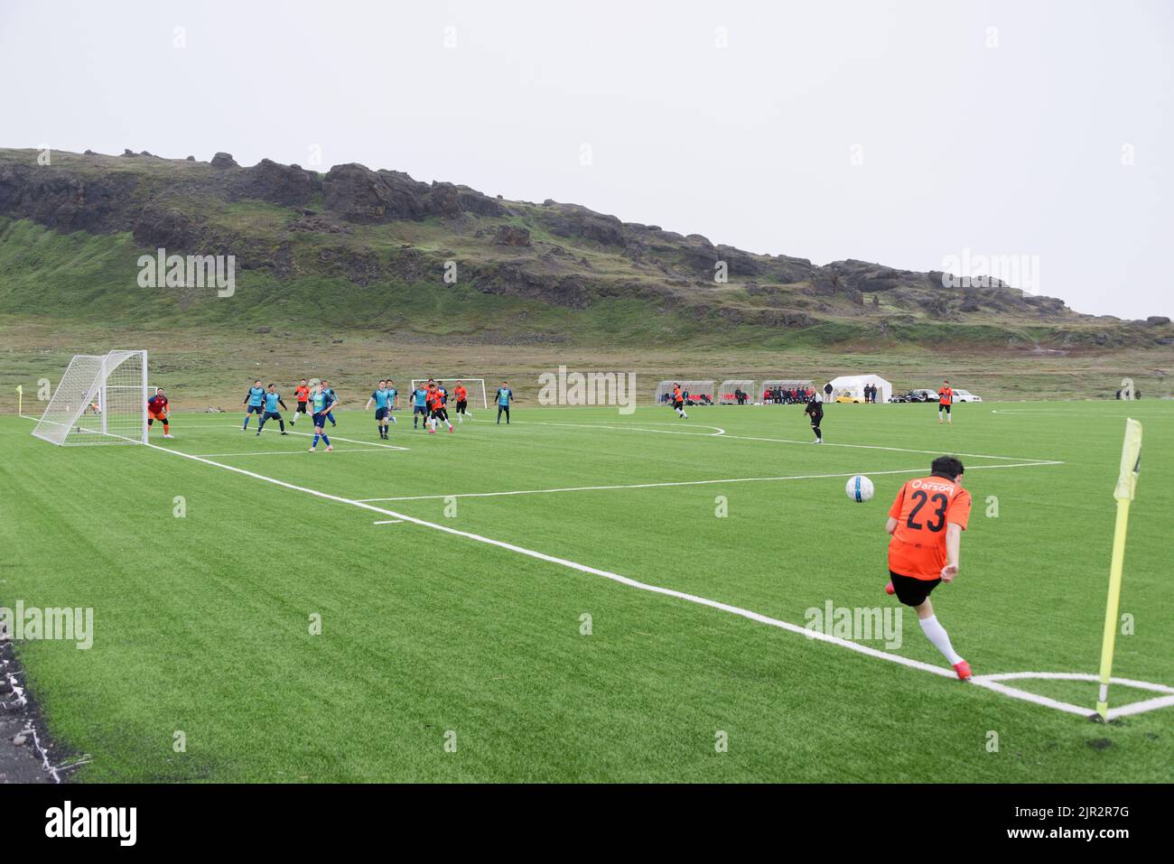 Small local football team playing among icebergs hi-res stock ...