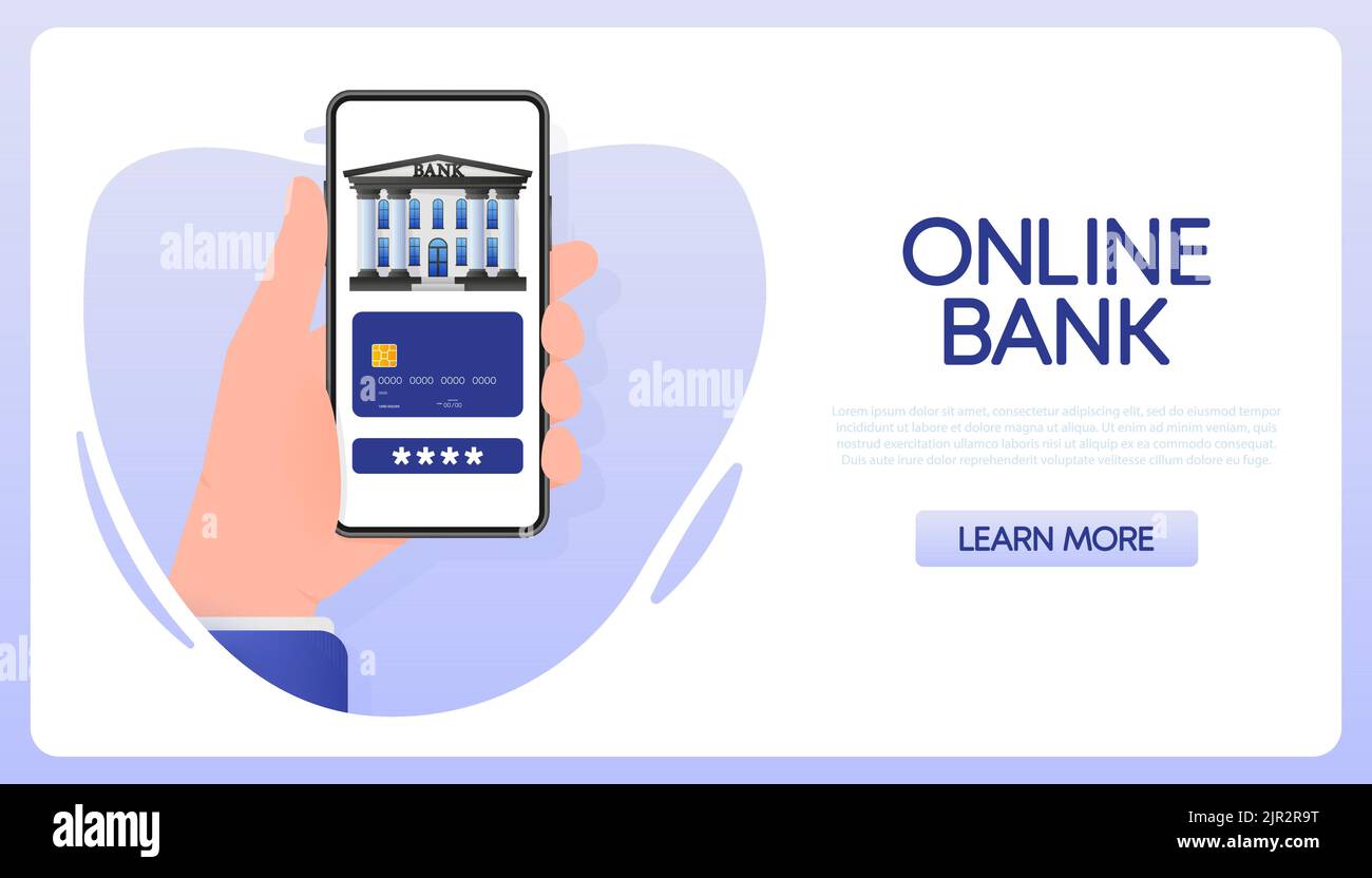 Bank building. Online banking. Money exchange, financial services, ATM ...