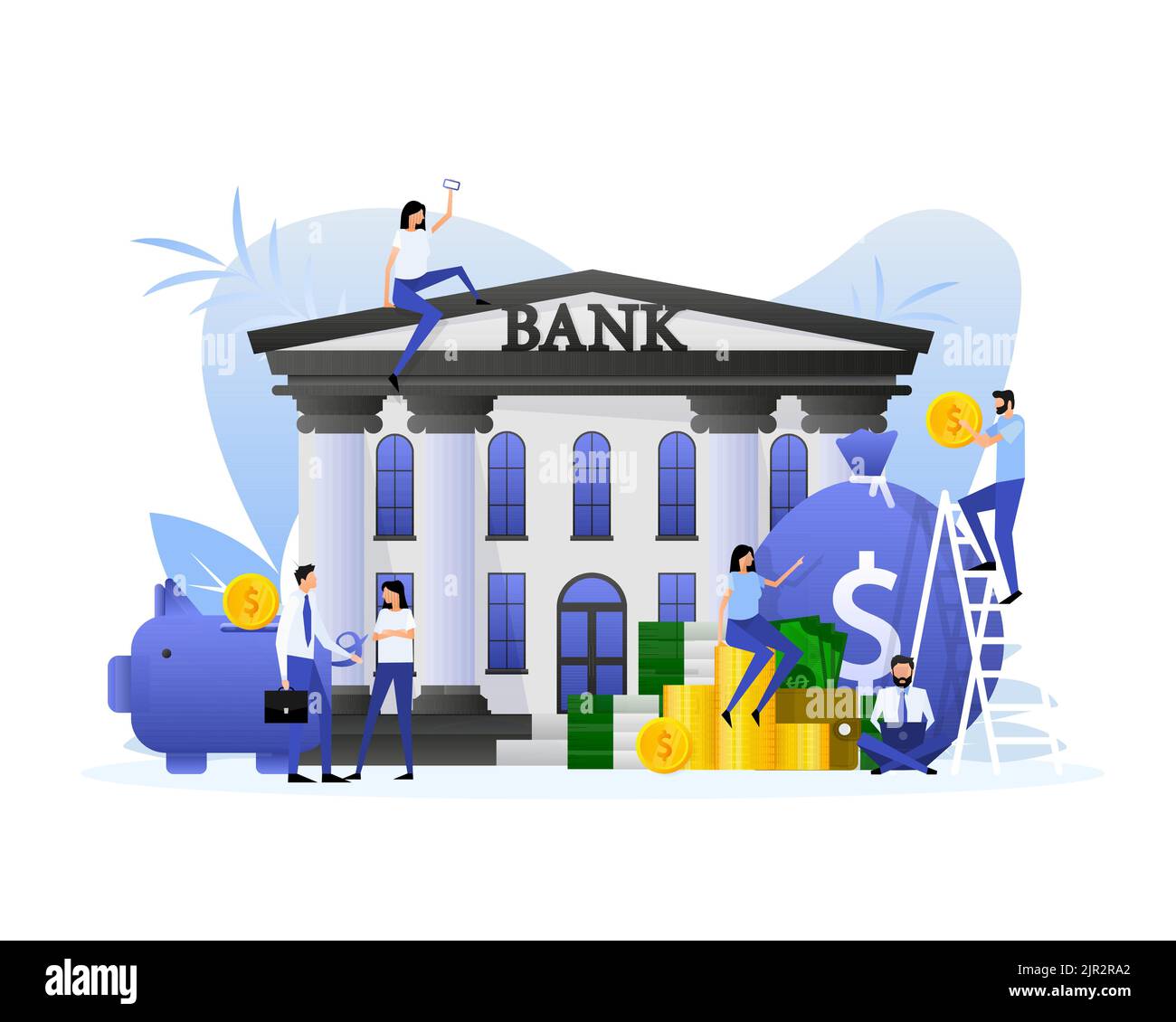 Bank building. Online banking. Money exchange, financial services, ATM. Vector stock ...