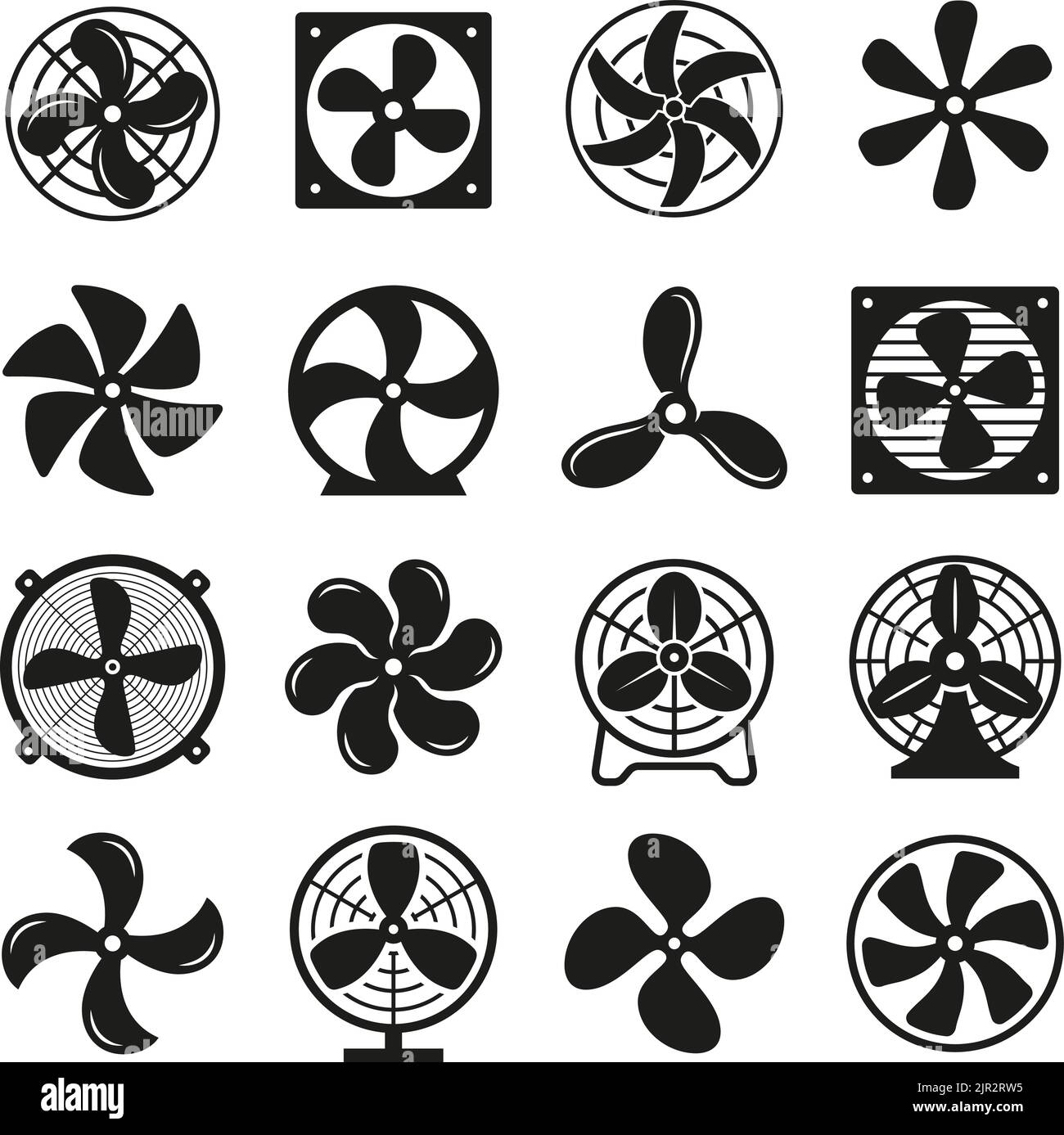 Cooling fan icons. Small fan cold, industrial ventilation icon ...