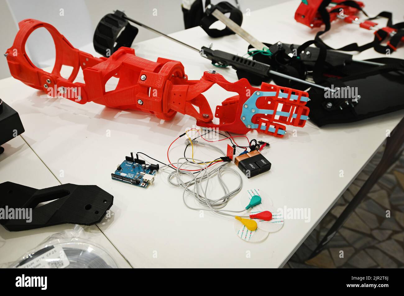 A 3D printed exoskeleton modular concept prototype on table Stock Photo ...