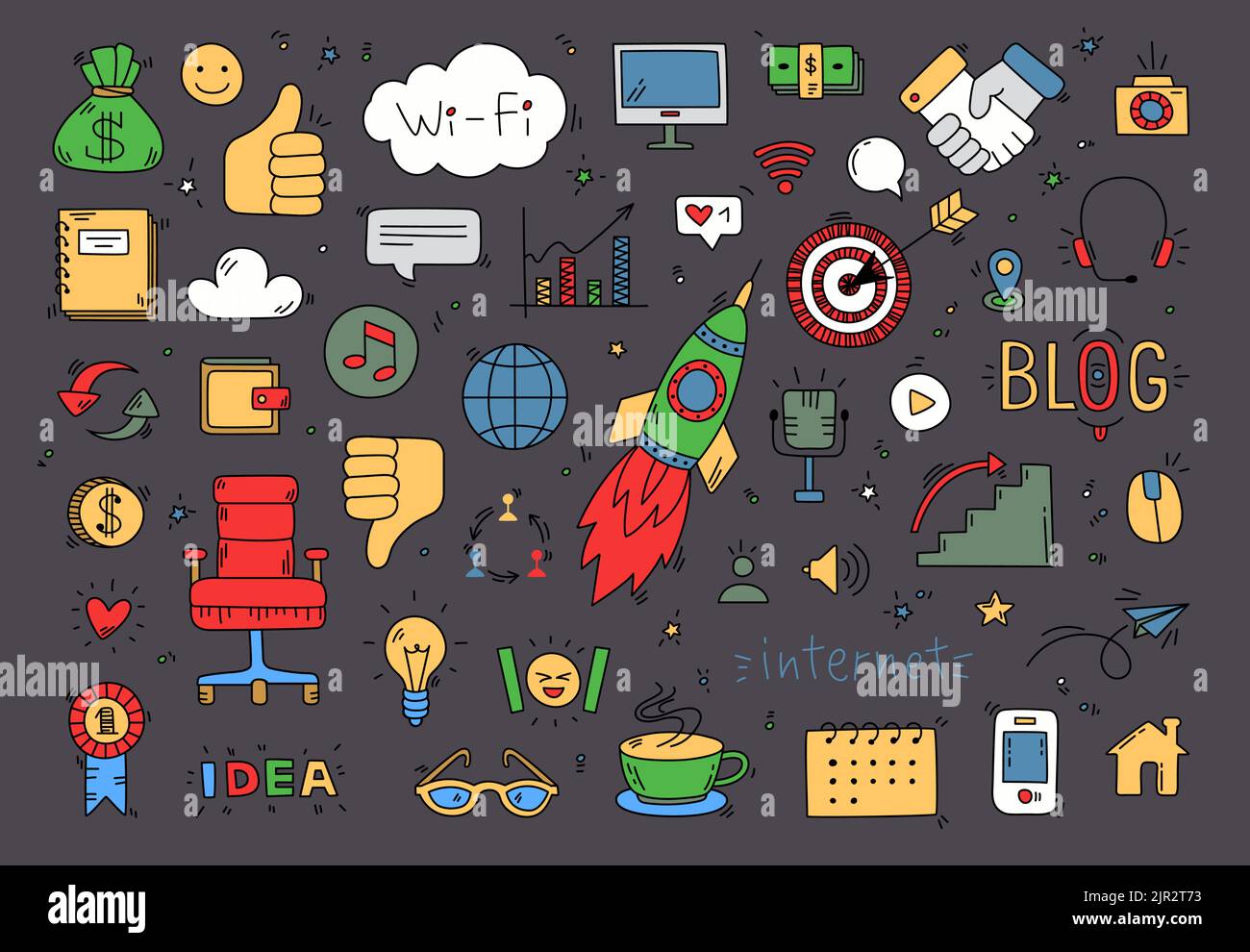Social media doodle icons collection. Doodles global network symbols ...