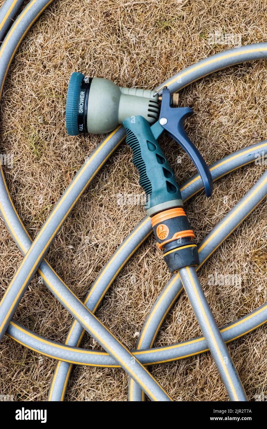 Garden hose on a parched lawn Stock Photo - Alamy
