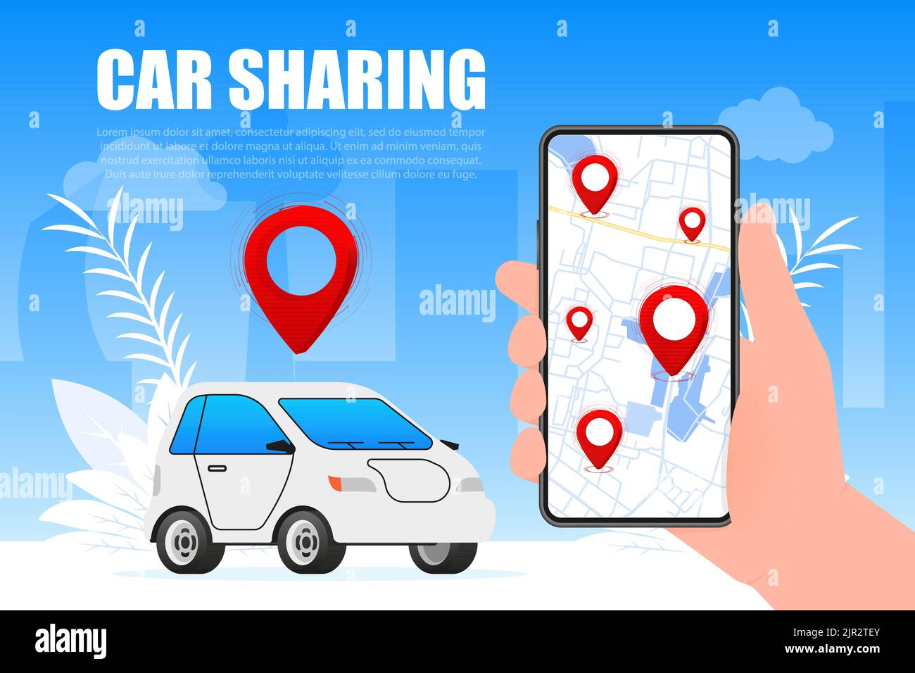 Car sharing service. Share automobile for commuting. Vector ...