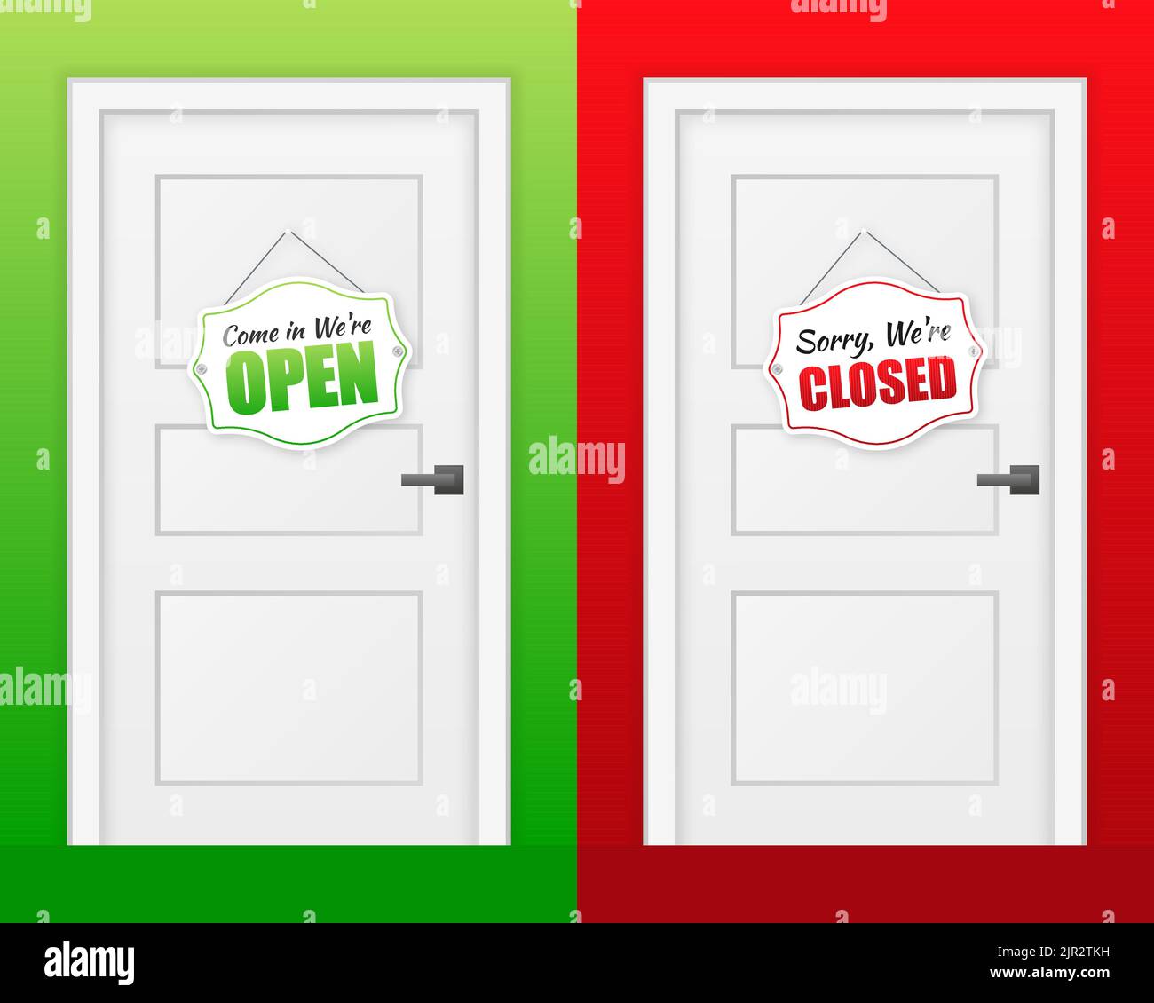 Open door sign. Door sign. Label with text in flat style Stock Vector ...