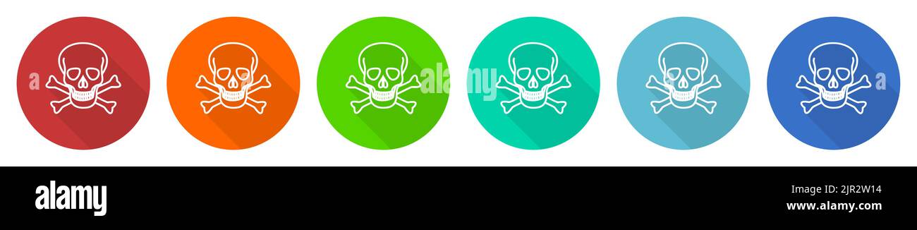 Skull icon set, death flat design vector illustration in 6 colors ...