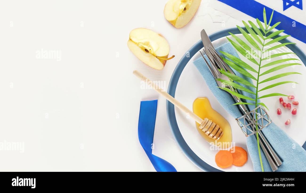 Rosh hashanah, Jewish New Year holiday. Rosh hashanah flat lay with ...