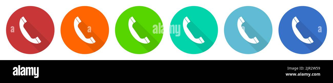 Phone icon set, call, contact flat design vector illustration in 6 ...