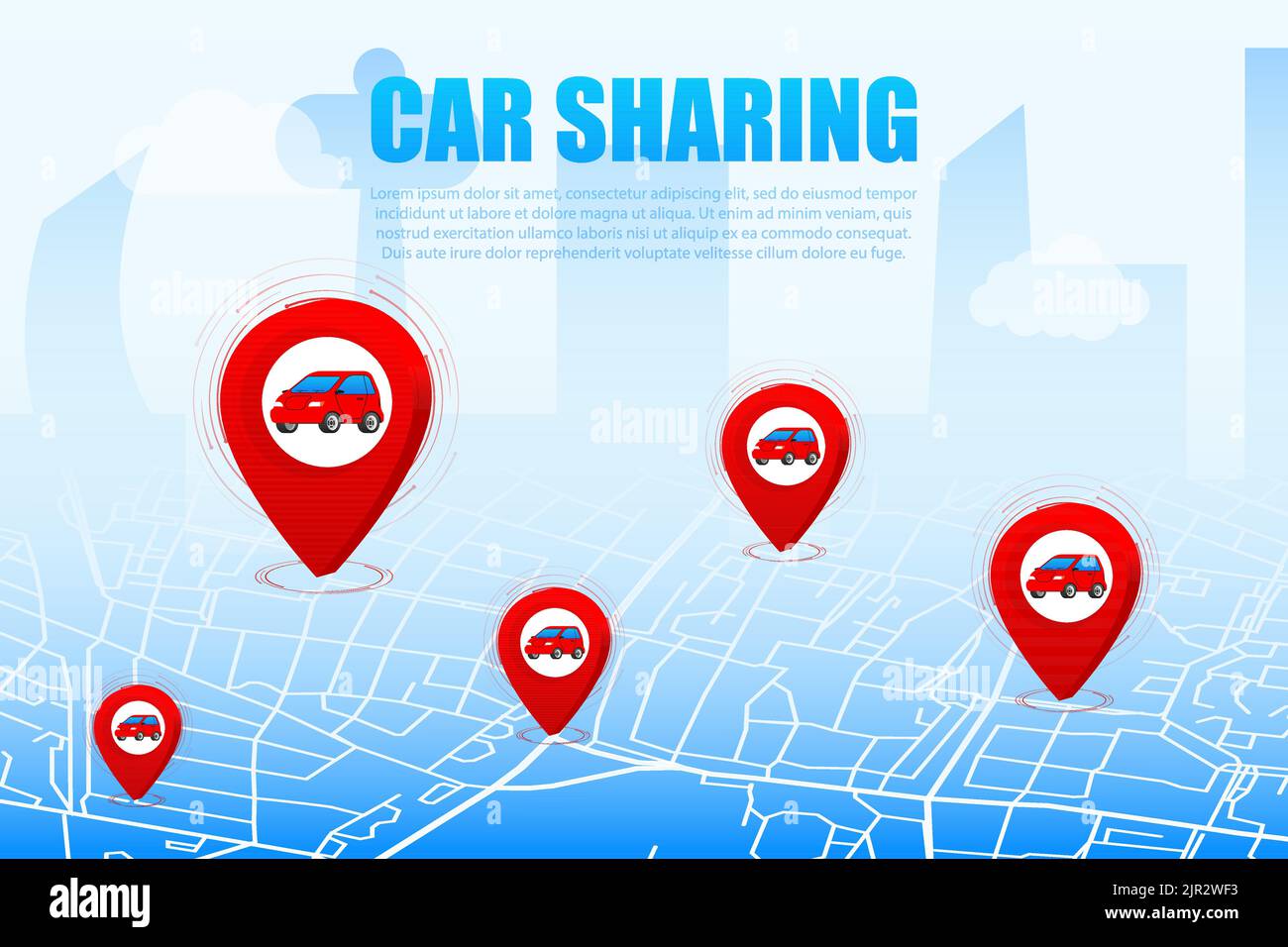 Car sharing service. Share automobile for commuting. Vector ...