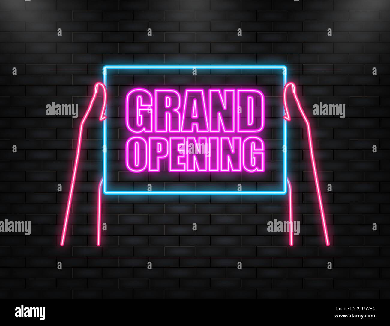 Hand holding signboard with text - Grand opening. Man showing billboard ...