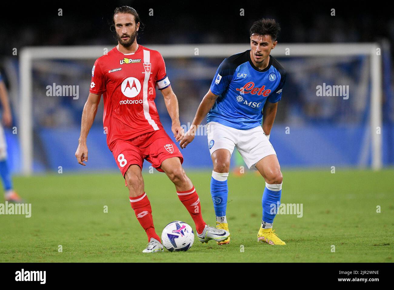 Naples, Italy. 21st Aug, 2022. Andrea Barberis of AC Monza and Eljif ...