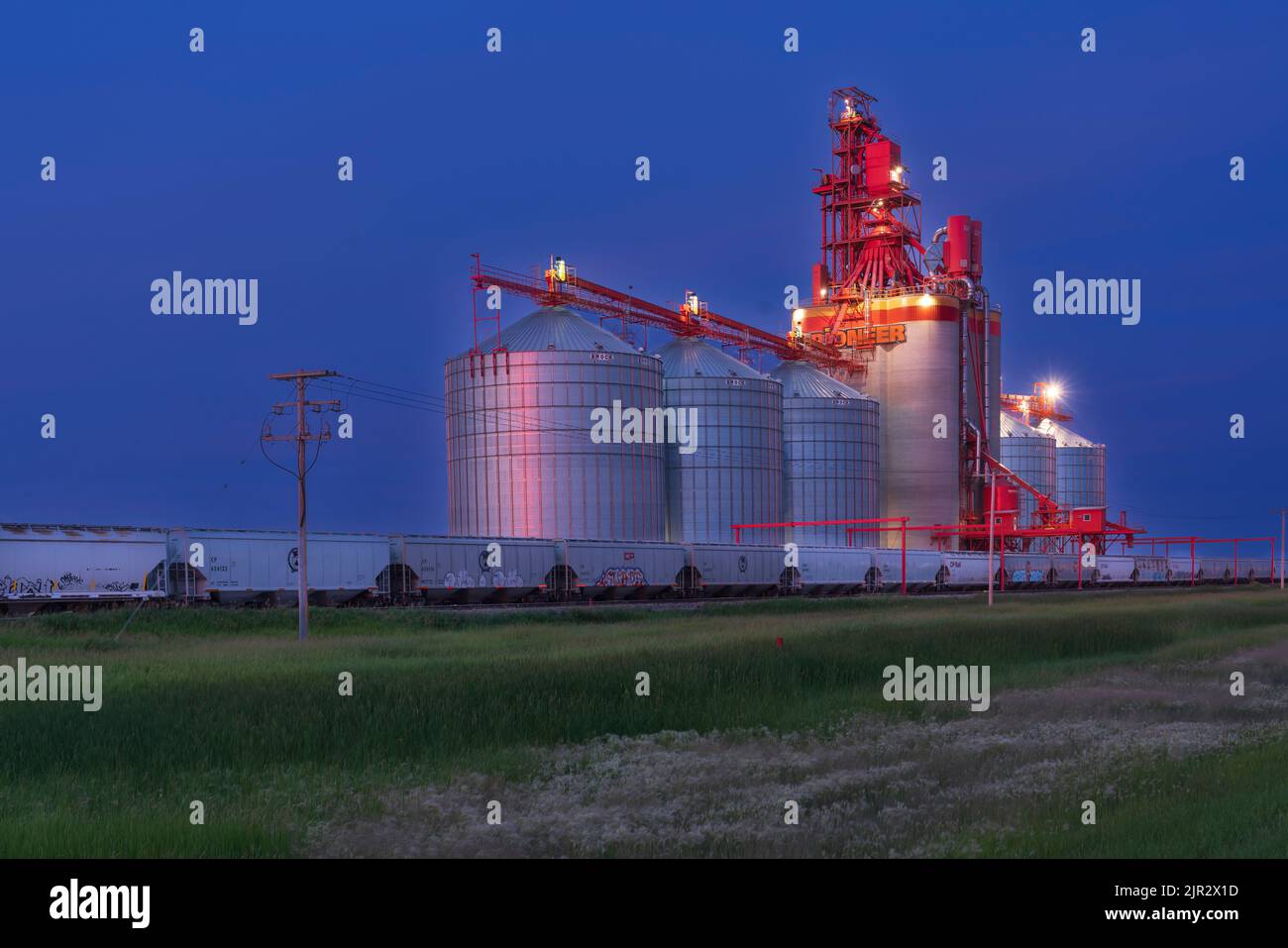 The Richardson Pioneer inland grain terminal illuminated at night near ...