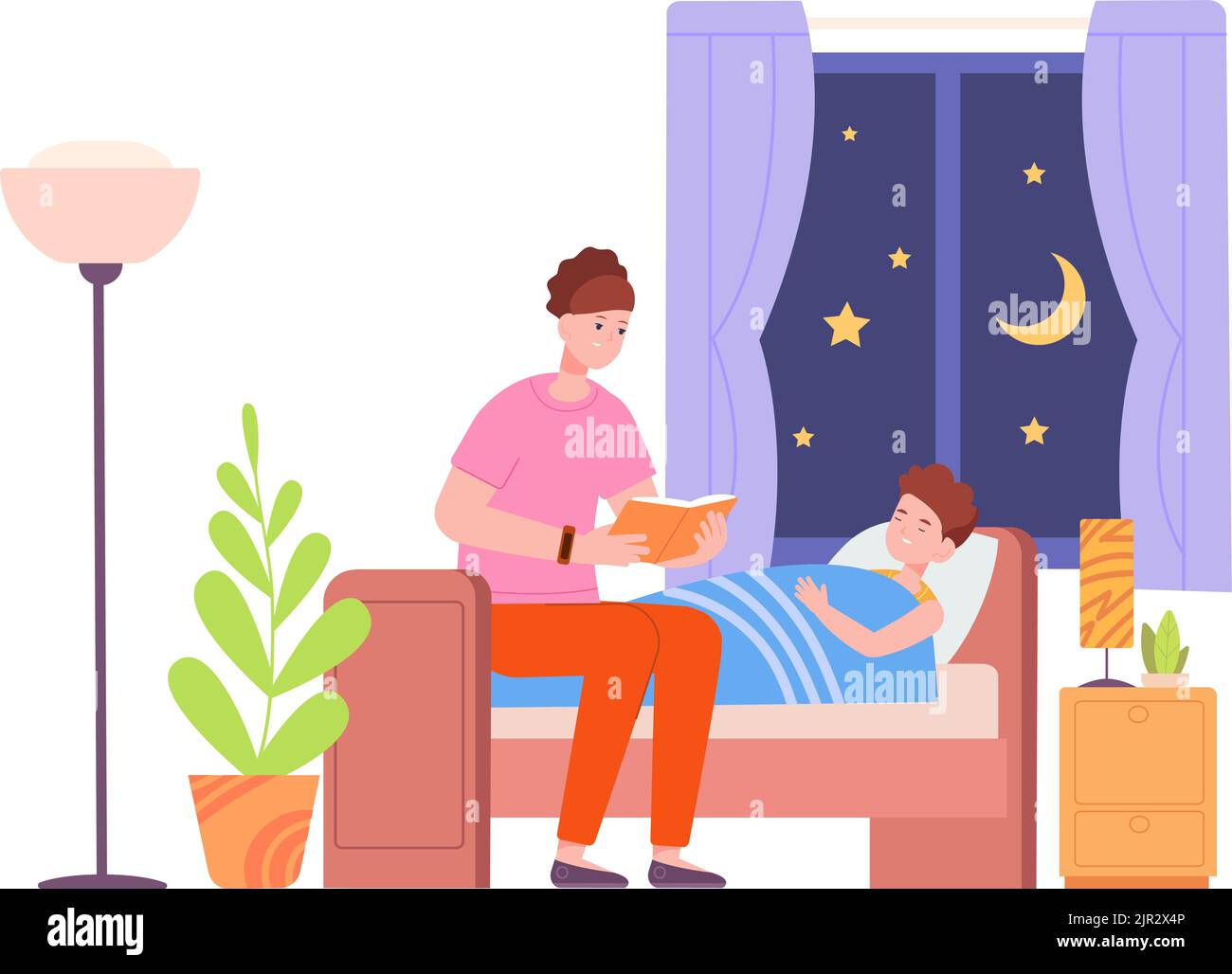 Mother bedtime story. Mom read fairy book for kid son, babynight ...