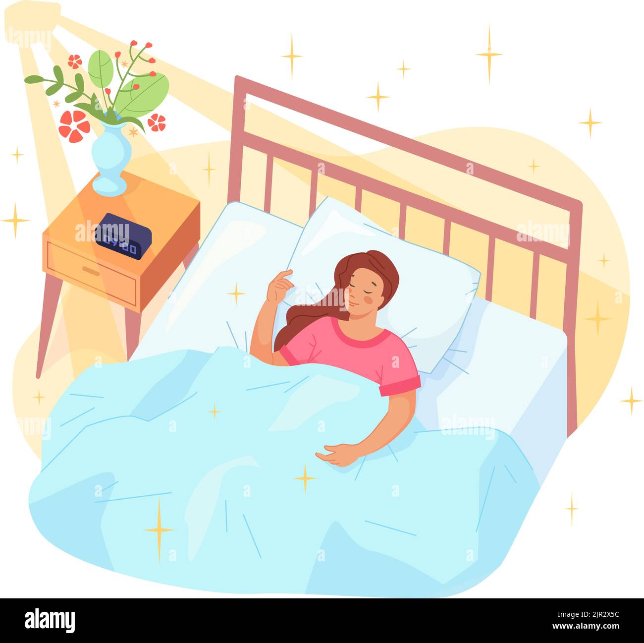 Peaceful morning sleep. Peace sleeping woman under blanket on cozy bed ...