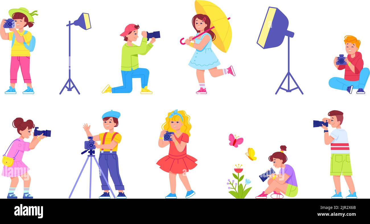 Little Photograph. Child photographing, kid photo studio digital school ...