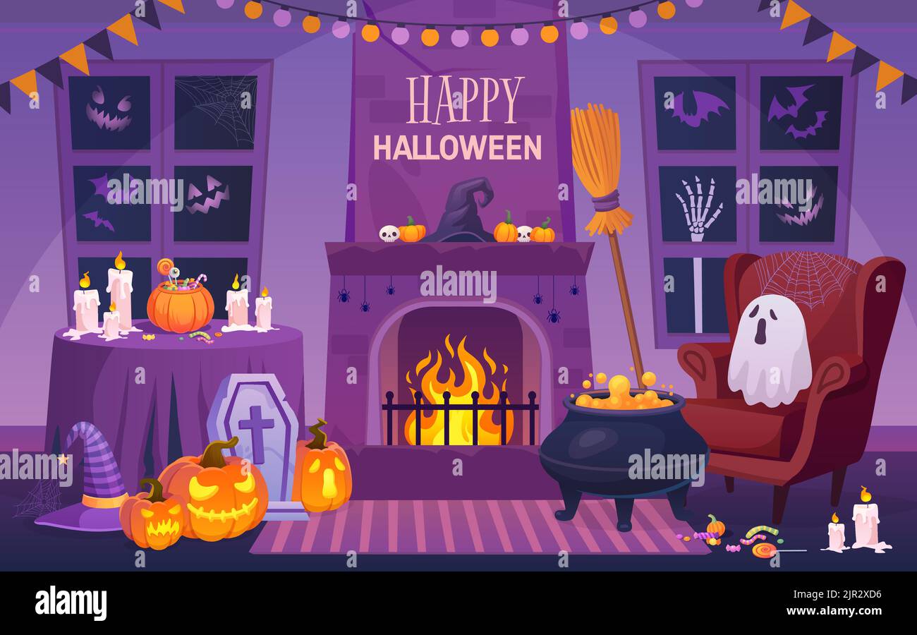 Halloween interior. Magic house party celebration indoors scary home ...