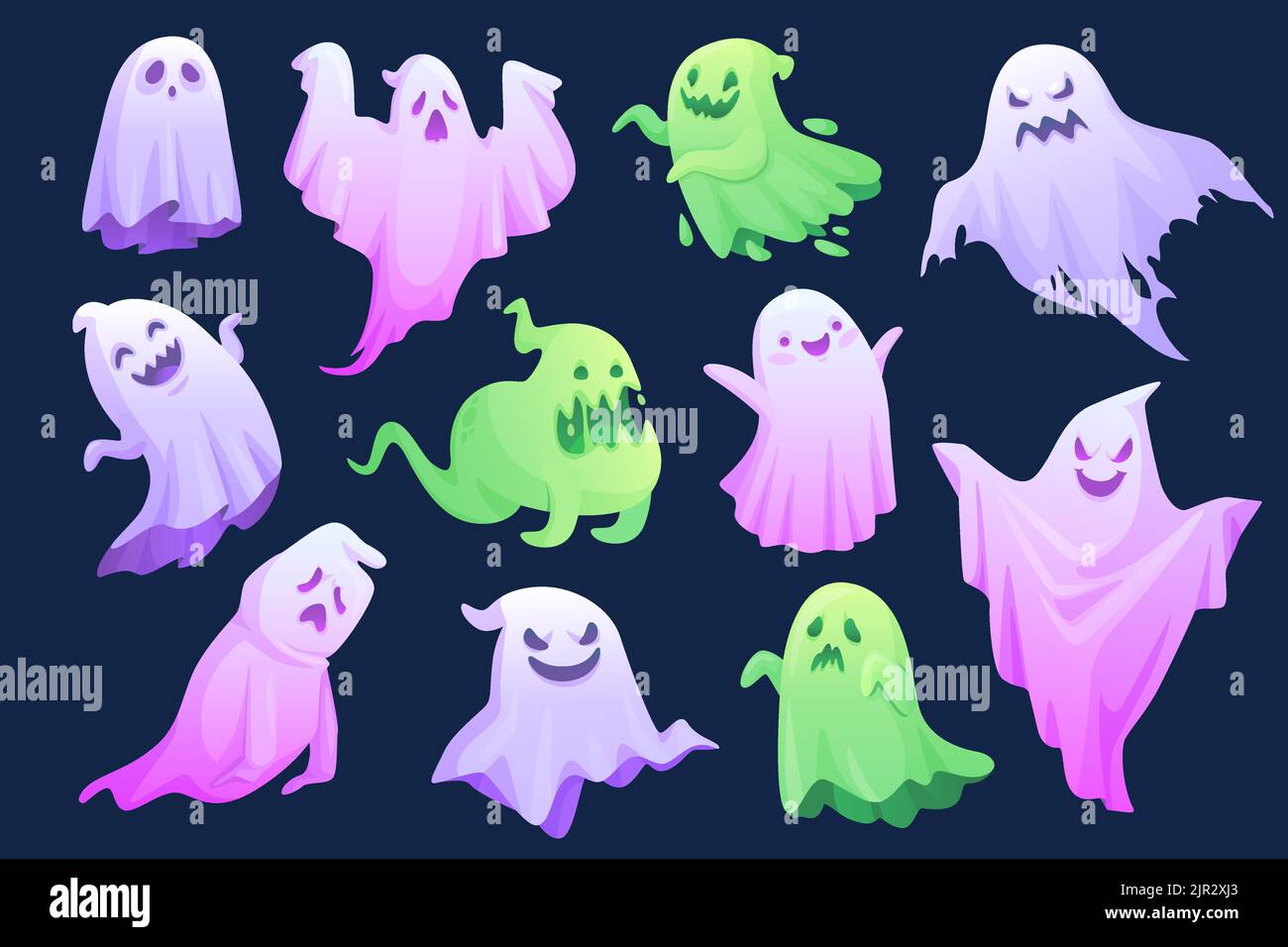 Cartoon ghost phantom. Spooky ghosts poltergeist funny character of ...