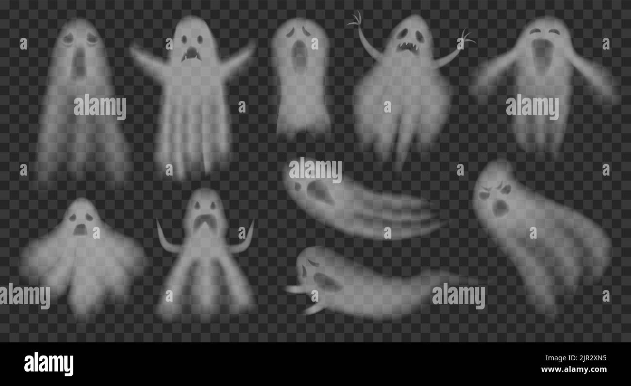 Transparent ghost. Translucent ghosts shadow halloween spooky creatures, soul phantom ghostly ...