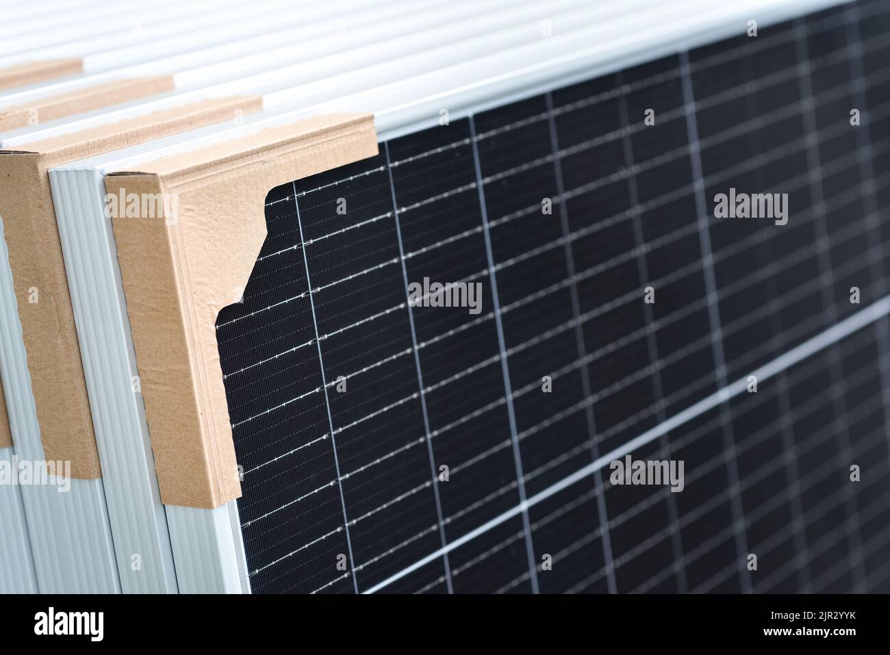 Set of black Solar Panels ready for installation. Rooftop solar power ...