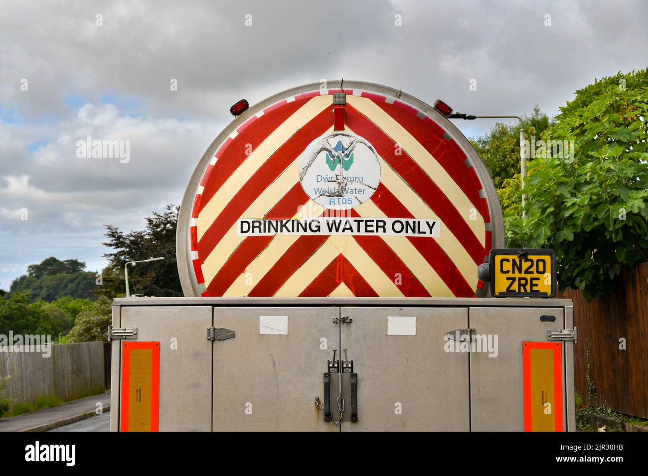 Pontypridd, Wales - August 2022: Rear view of a large water tanker ...