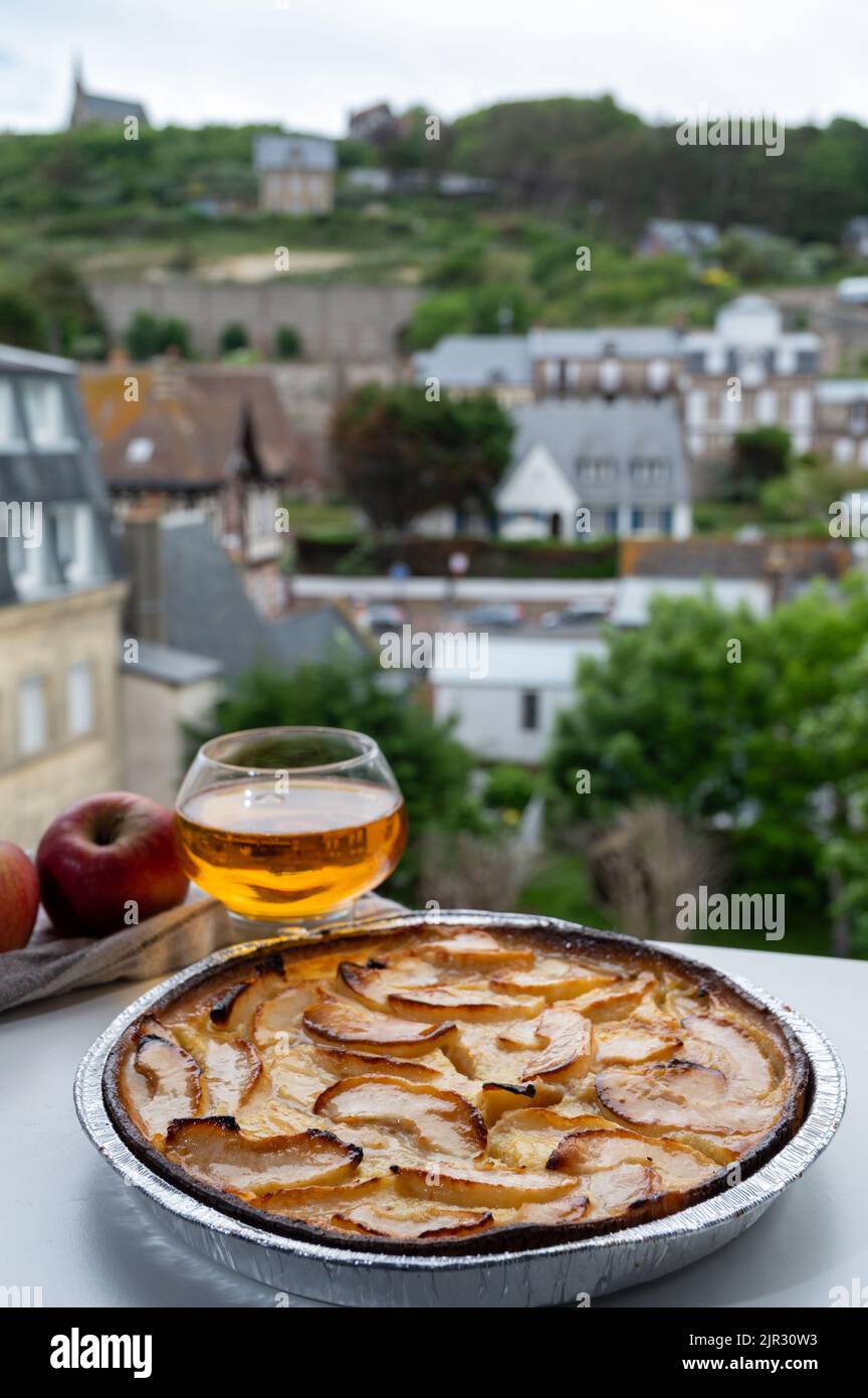 Apple products of Normandy region, homemade baked apple cake and cider ...
