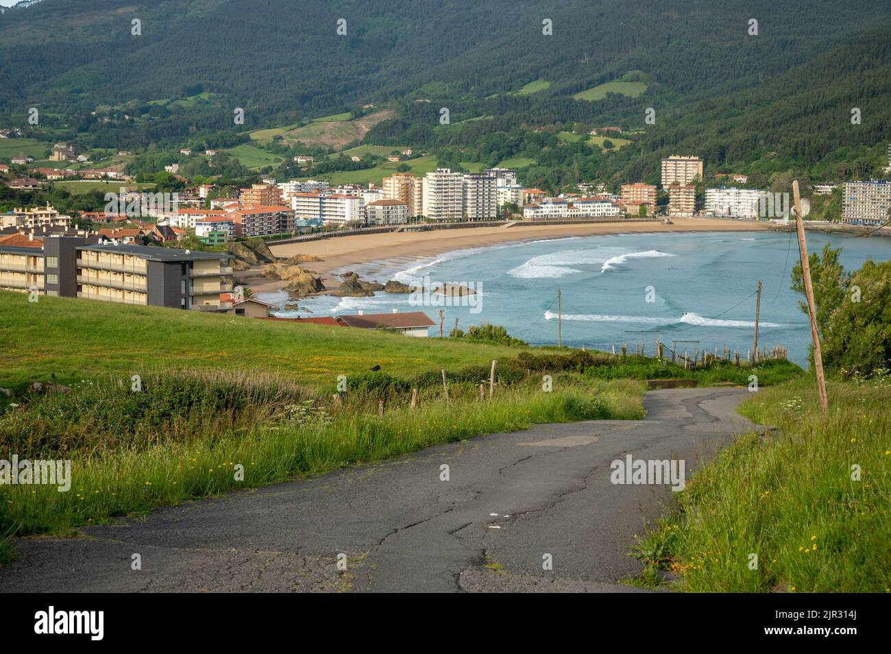 Atlantic ocean bay with sanly beach in Bakio, small touristic village ...