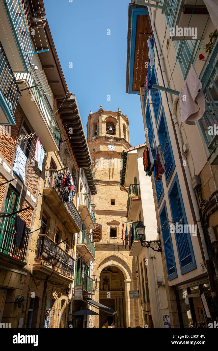 Sunny day in small fisherman's village Getaria near San Sebastian city ...