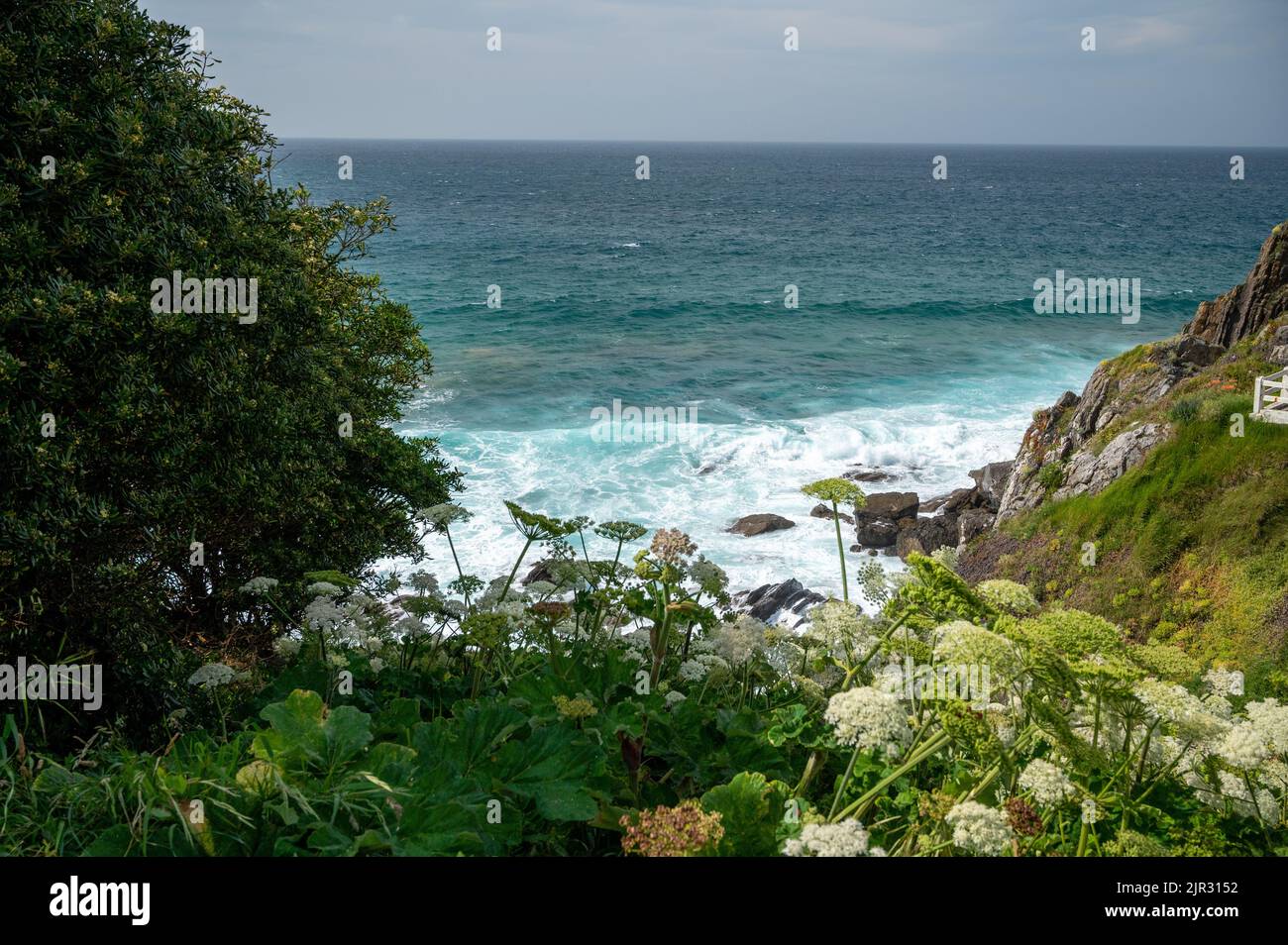 Storm in Atlantic ocean bay with sanly beach in Bakio, small touristic ...