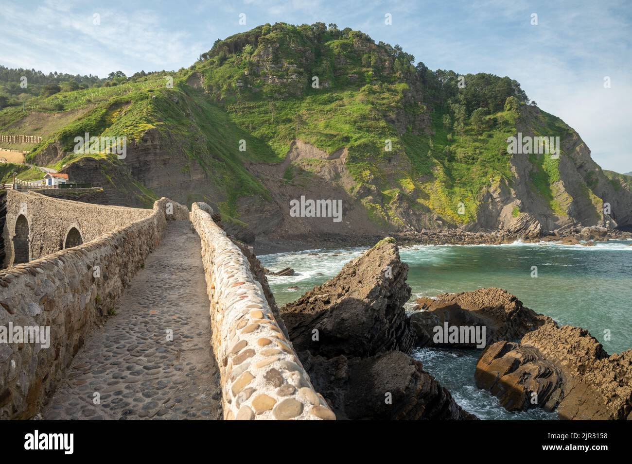 Walking on stone footpath to famous landmark and film location in North ...