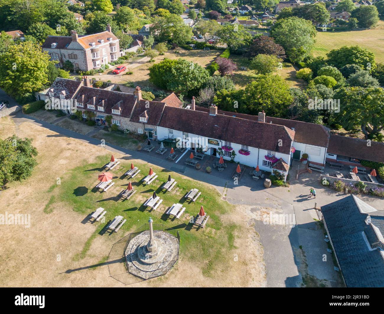 aerial view of east dean and the famous tiger inn in the south downs ...