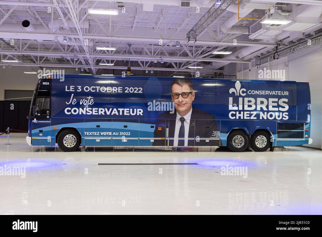 Conservative Party of Quebec bus is pictured at a political rally in ...