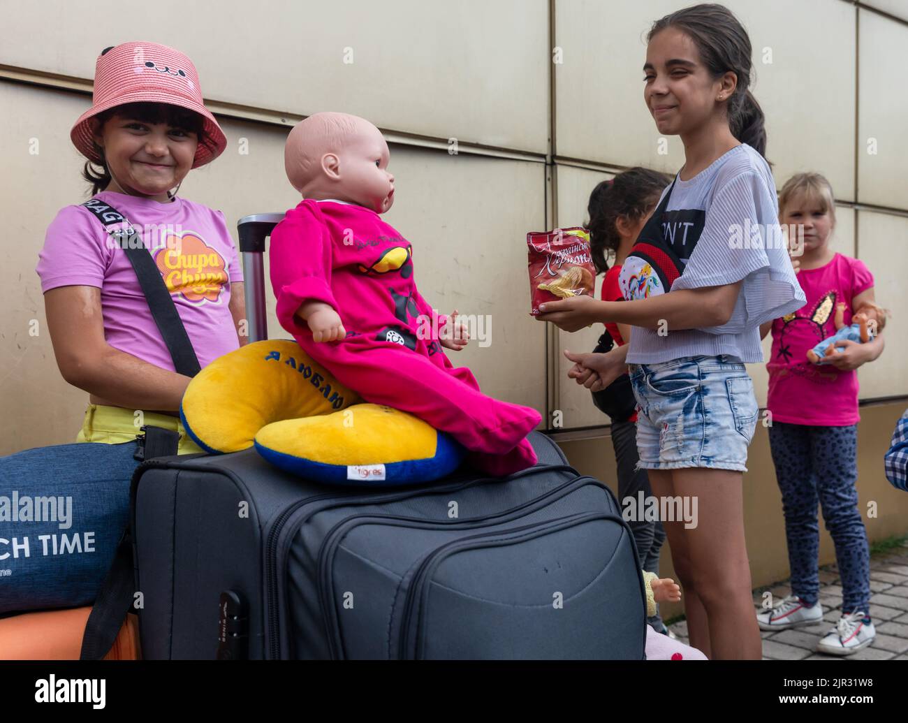 POKROVS, DONETSK reg, UKRAINE - Aug. 04, 2022: War in Ukraine. Refugees ...