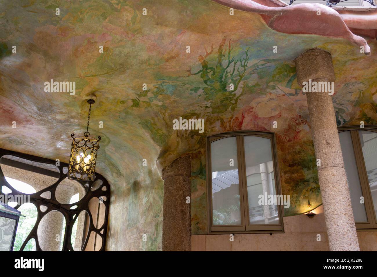 The windows to the inner garden inside Casa Mila in Barcelona, Spain ...