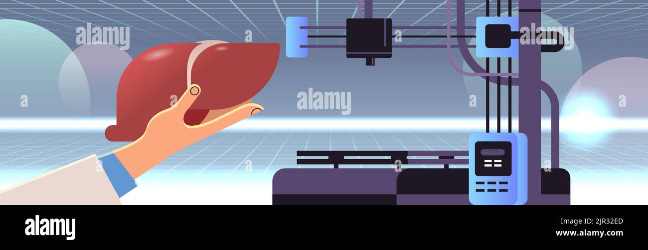 researcher hand holding liver model printed on 3d bio printer medical ...
