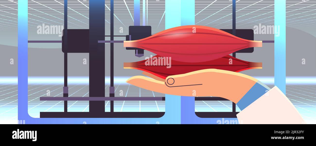 researcher hand holding muscle model printed on 3d bio printer medical ...