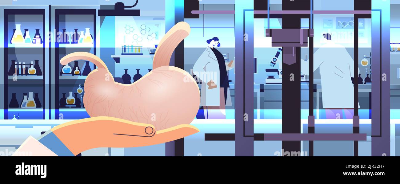 researcher hand holding stomach model printed on 3d bio printer medical ...