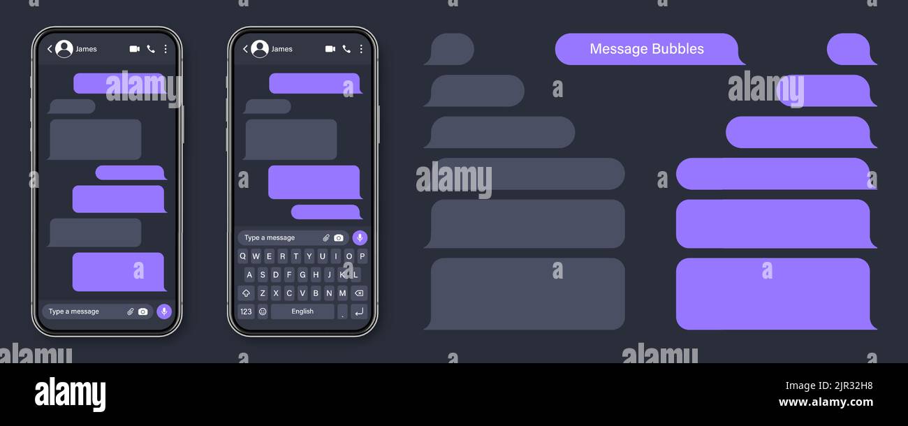 Realistic smartphone with messaging app. Blank SMS text frame ...