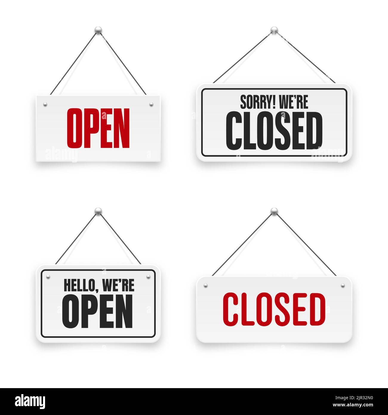 Realistic open or closed hanging signboards. Vintage door sign for cafe ...