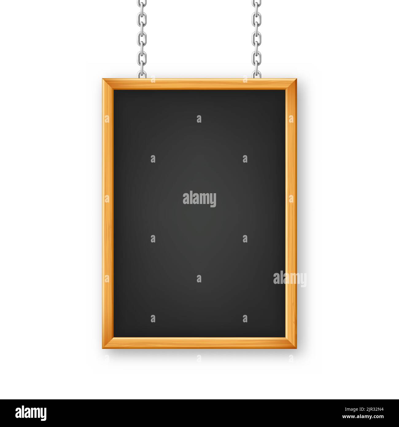 Signboard in a wooden frame hanging on a metal chain. Restaurant menu ...