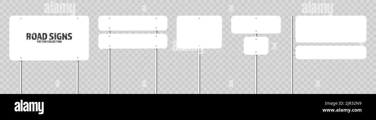 Various road, traffic signs. Highway signboard on a chrome metal pole ...