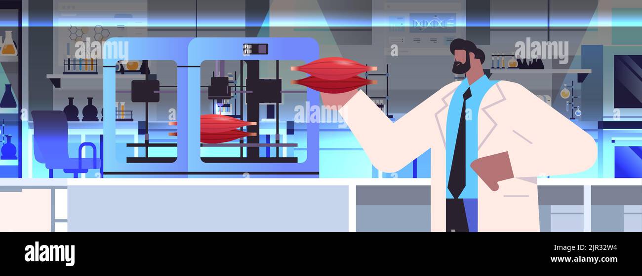 researcher holding muscle model printed on 3d bio printer medical ...